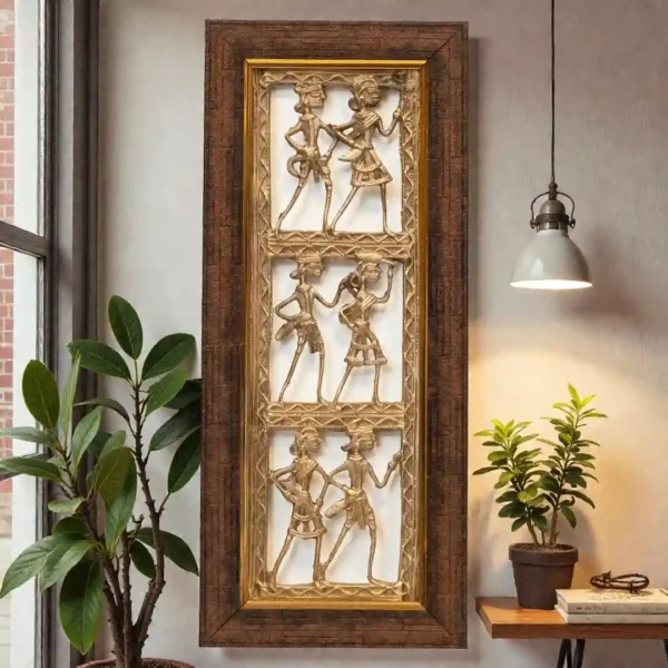 Six Person Vertical Dokra Frame Artwork - Karuka Handicraft