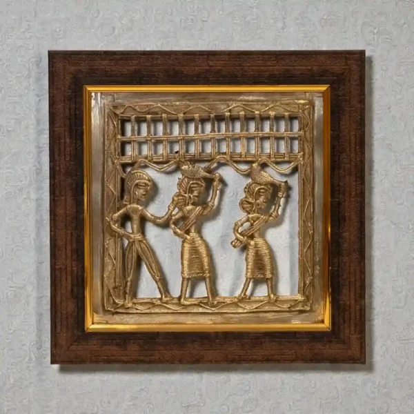 Three Women Village Theme Dokra Frame - Karuka Handicraft